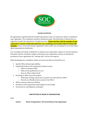 Fillable Online Sample Constitution - Student Organization Center Fax ...