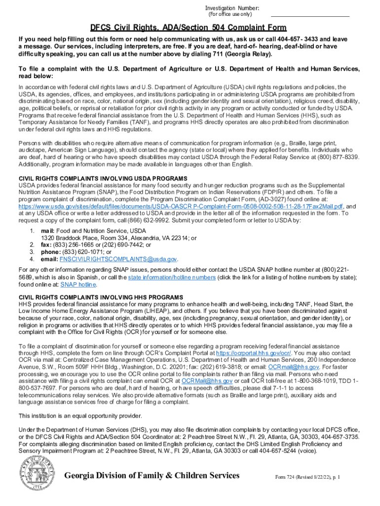 Fillable Online dhs.georgia.govcomplaint-formdownloadInvestigation ...