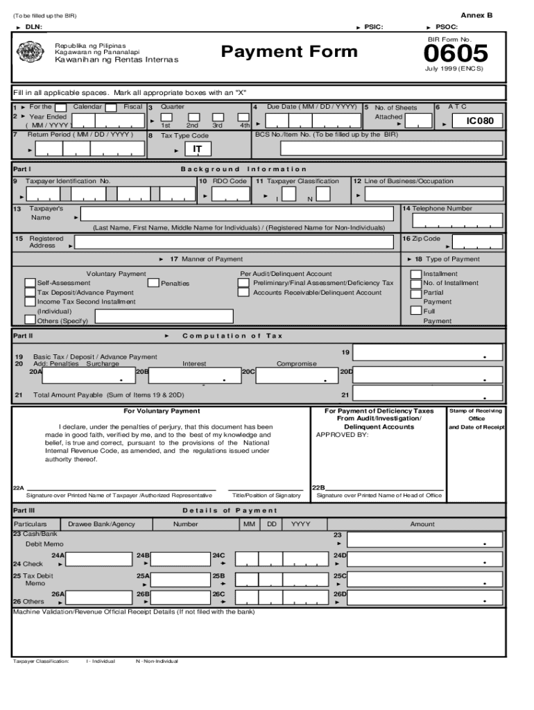 Fillable Online www.studocu.combir-form-0605-form30267264BIR form 0605 ...