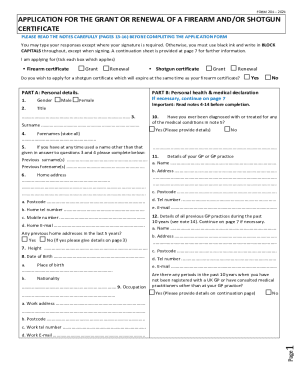 Fillable Online Fillable FORM 201 2021: Firearm certificate Grant ...