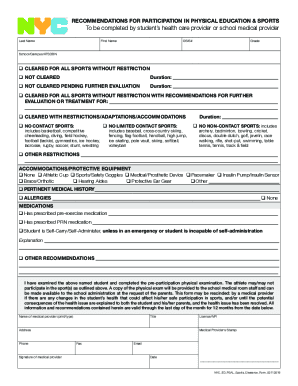 Fillable Online RECOMMENDATIONS FOR PARTICIPATION IN PHYSICAL EDUCATION ...