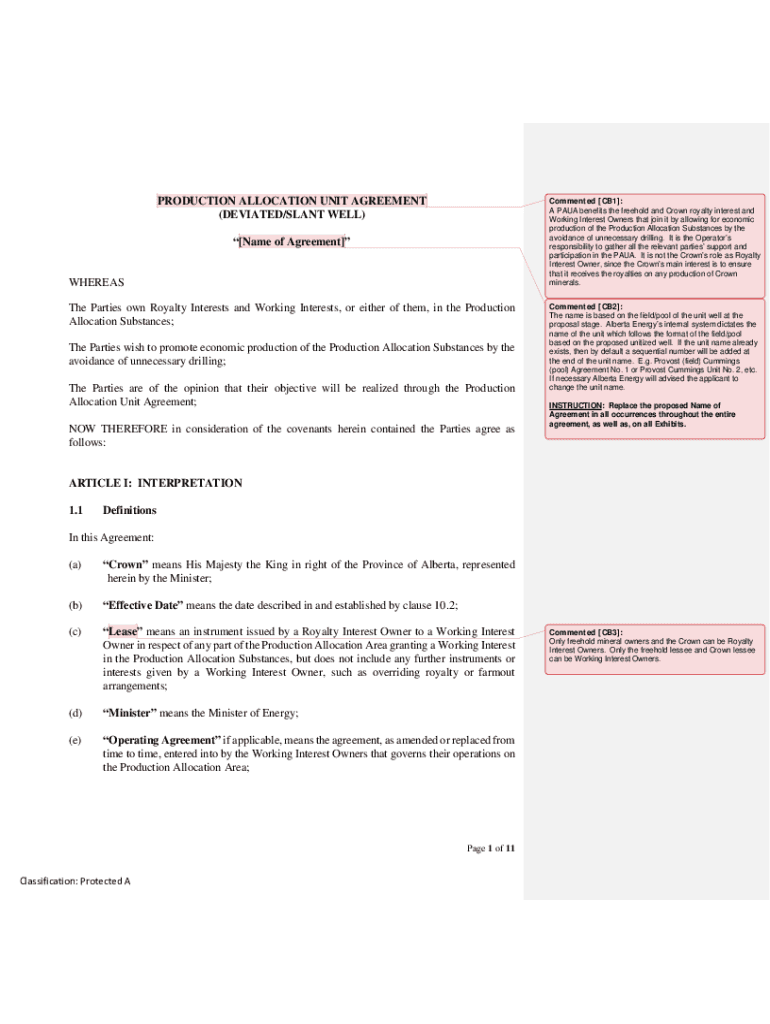 Fillable Online Production Allocation Unit Agreement (Oil Sands Well ...