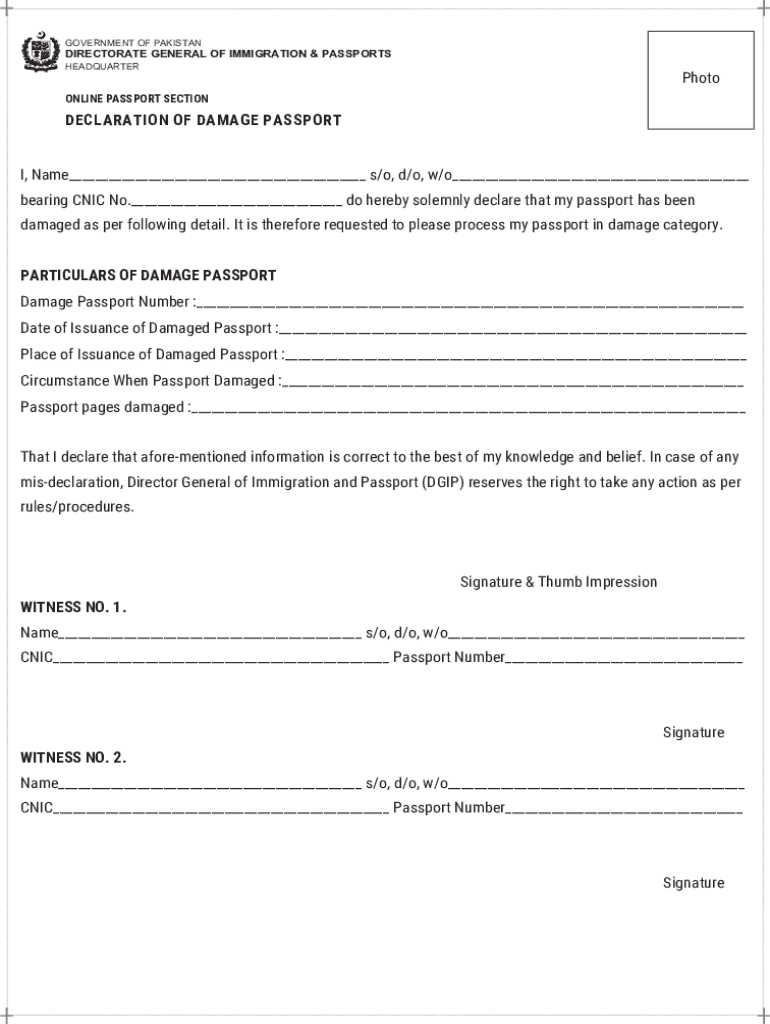 Fillable Online dgip.gov.pk passport processPassport Application ...