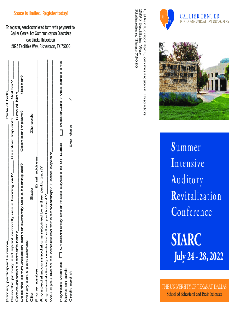 Fillable Online Summer Intensive Auditory Revitalization Conference Fax ...