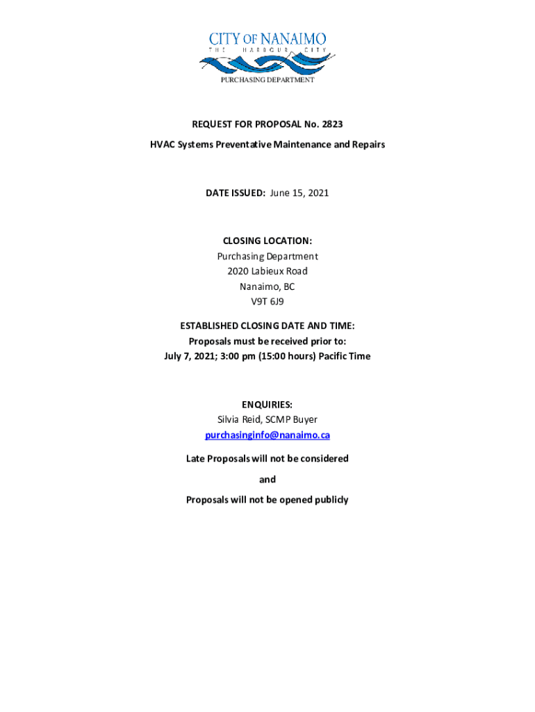 Fillable Online RE: Request for Proposal HVAC Preventive Maintenance ...