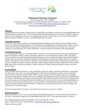 Fillable Online LCMHCA Professional Disclosure Statement Christian ...