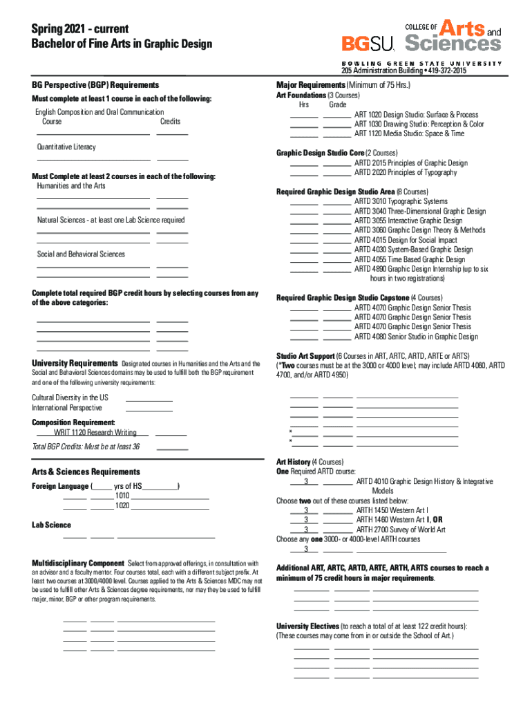 Fillable Online BFA in Graphic Design - Department of Art - The ...