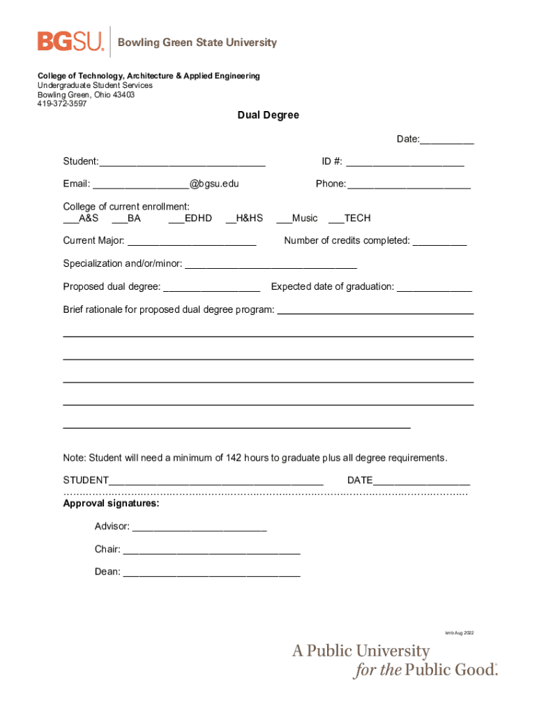 Fillable Online Dual Degree - Bowling Green State University Fax Email ...