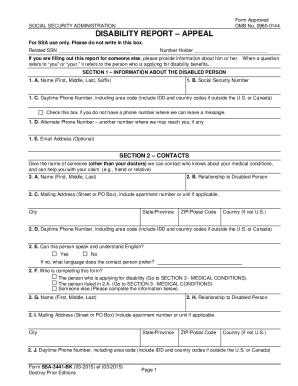 Fillable Online Form SSA-3441Disability Report - AppealSocialForm SSA ...