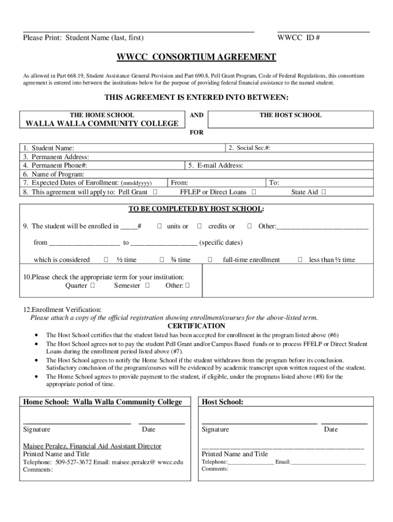 Fillable Online WWCC CONSORTIUM AGREEMENT Fax Email Print - pdfFiller