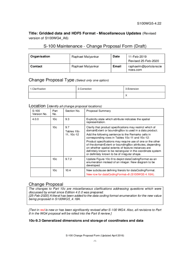 Fillable Online S-100 Maintenance - Change Proposal Form (Draft) Change ... Fax Email Print ...