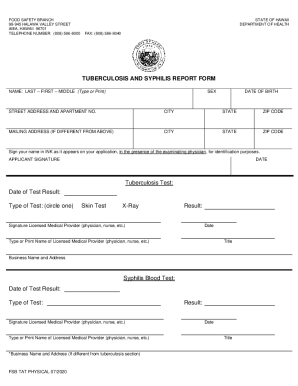 Fillable Online Tuberculosis and Syphilis Report Form Fax Email Print ...