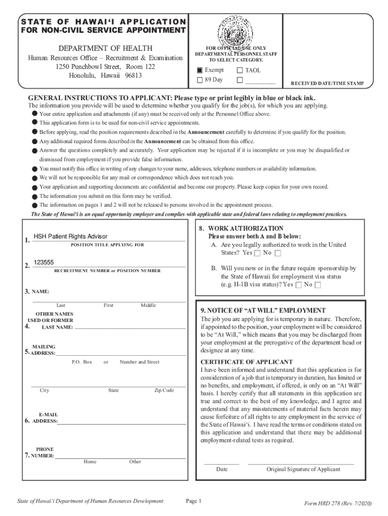 Fillable Online Hawaii State Hospital (HSH) Patient Rights Advisor Fax ...
