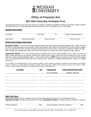 Fillable Online Office of Financial Aid - 2021-2022 Family Size ...