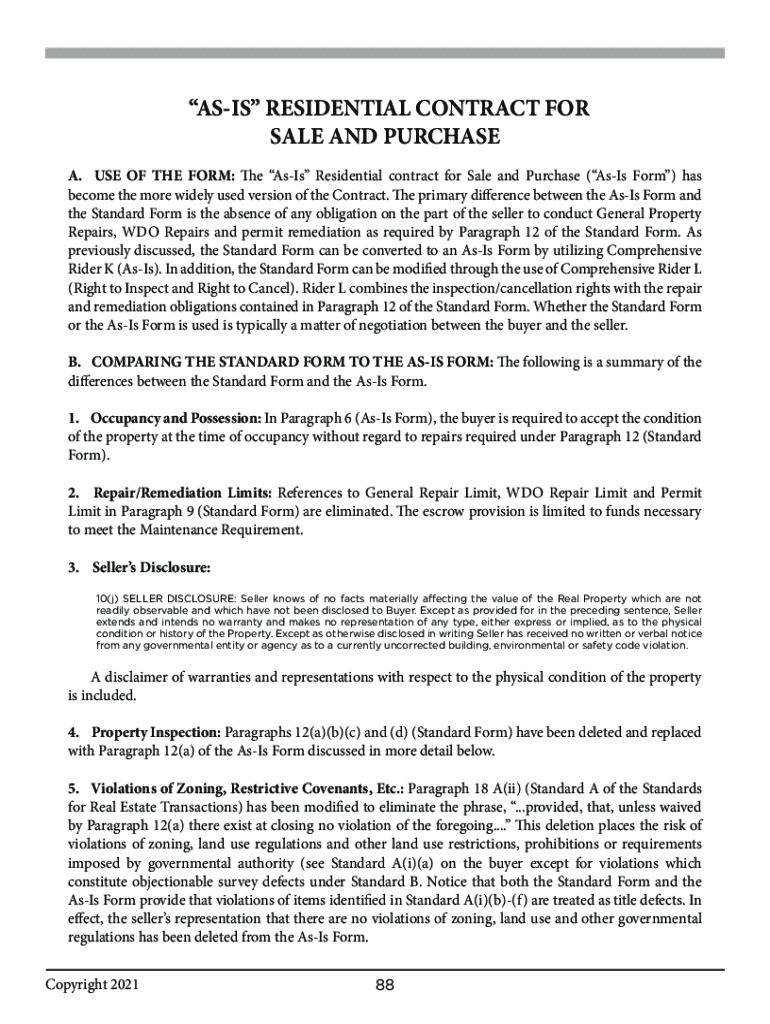 Fillable Online as is Residential Contract for Sale and Purchase ...