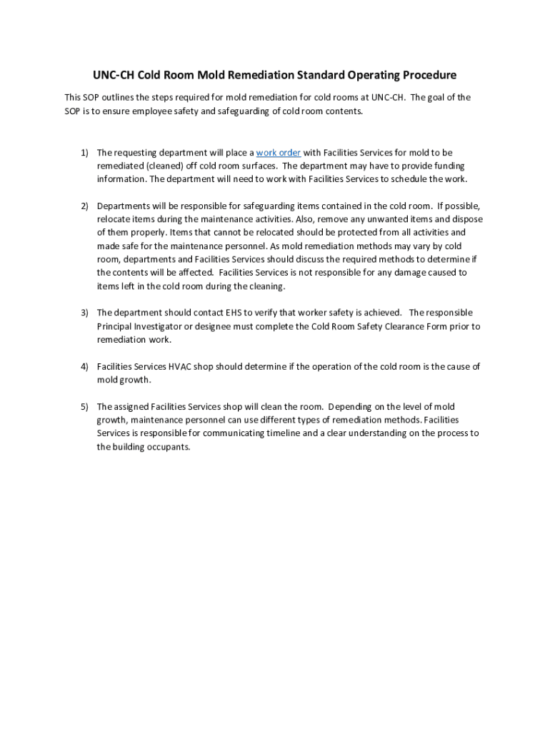 Fillable Online ehs unc UNC-CH Cold Room Mold Remediation Standard ...