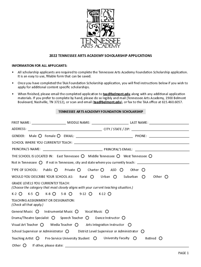 Fillable Online global-uploads.webflow.com...202 TENNESSEE ARTS ACADEMY SCHOLARSHIP APPLICATIONS ...