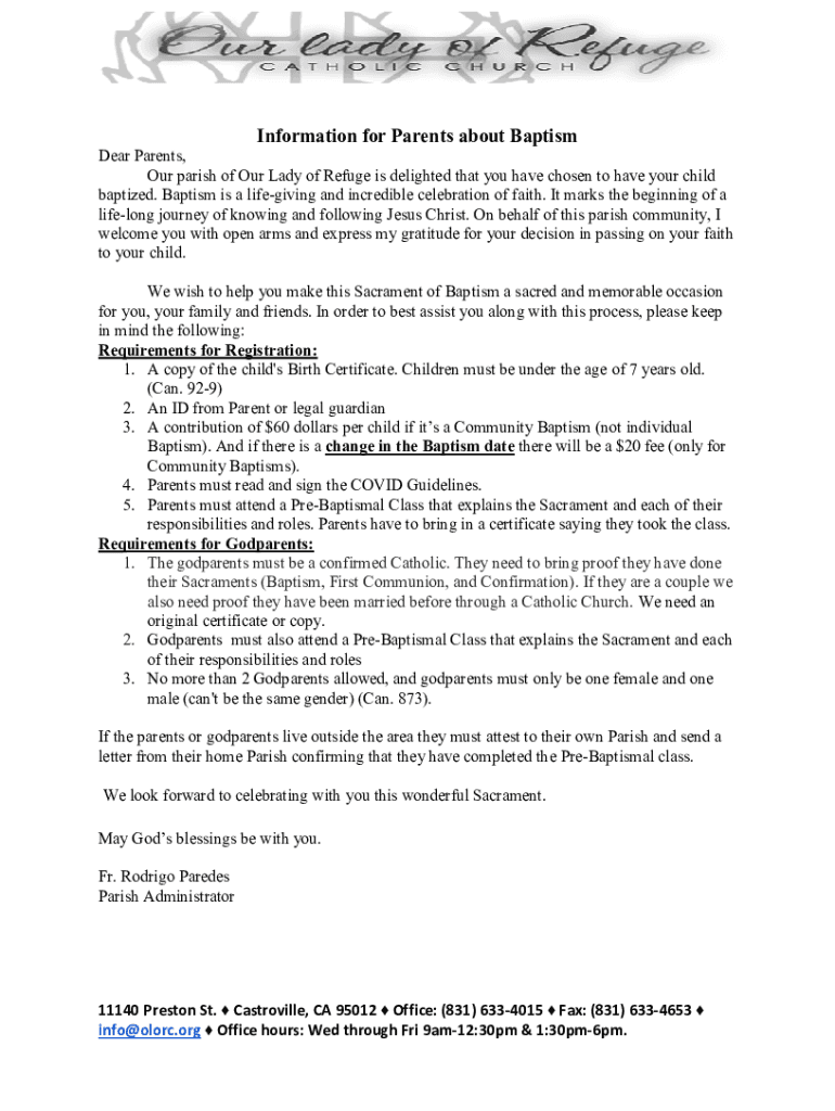 Fillable Online Baptism Check-List for ParentsSaint Thomas The Apostle ...