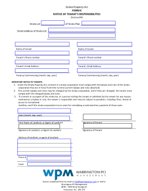 Fillable Online Strata Property Act FORM K NOTICE OF TENANT'S ...