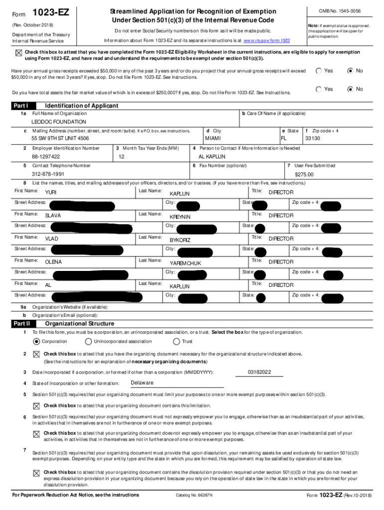 Fillable Online www.leodocfoundation.org wp-content uploadsForm 1023-EZ ...