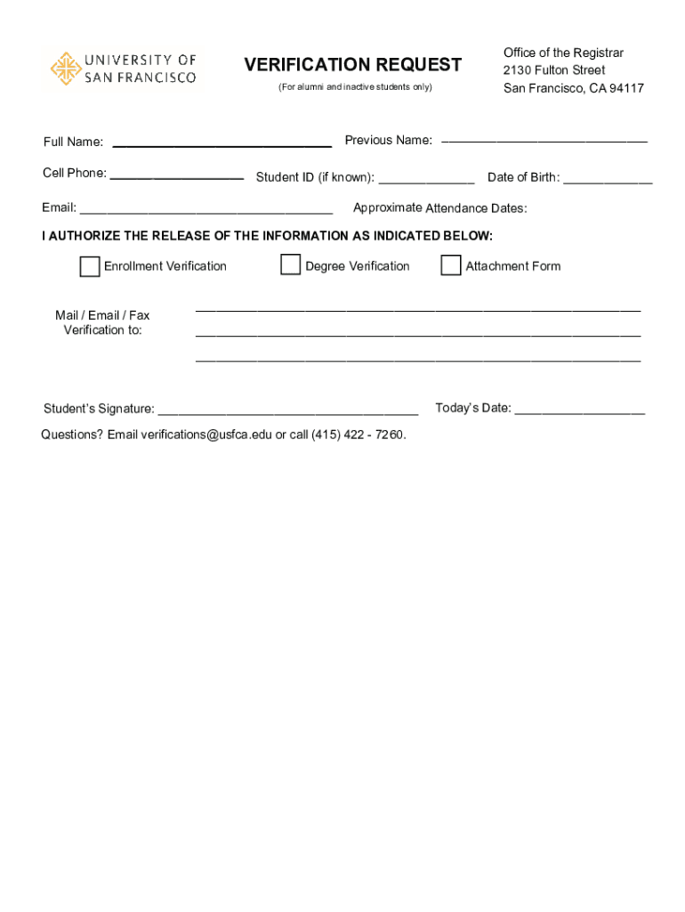 Fillable Online USF Verification Request Form. Request for Enrollment Verification Fax Email ...