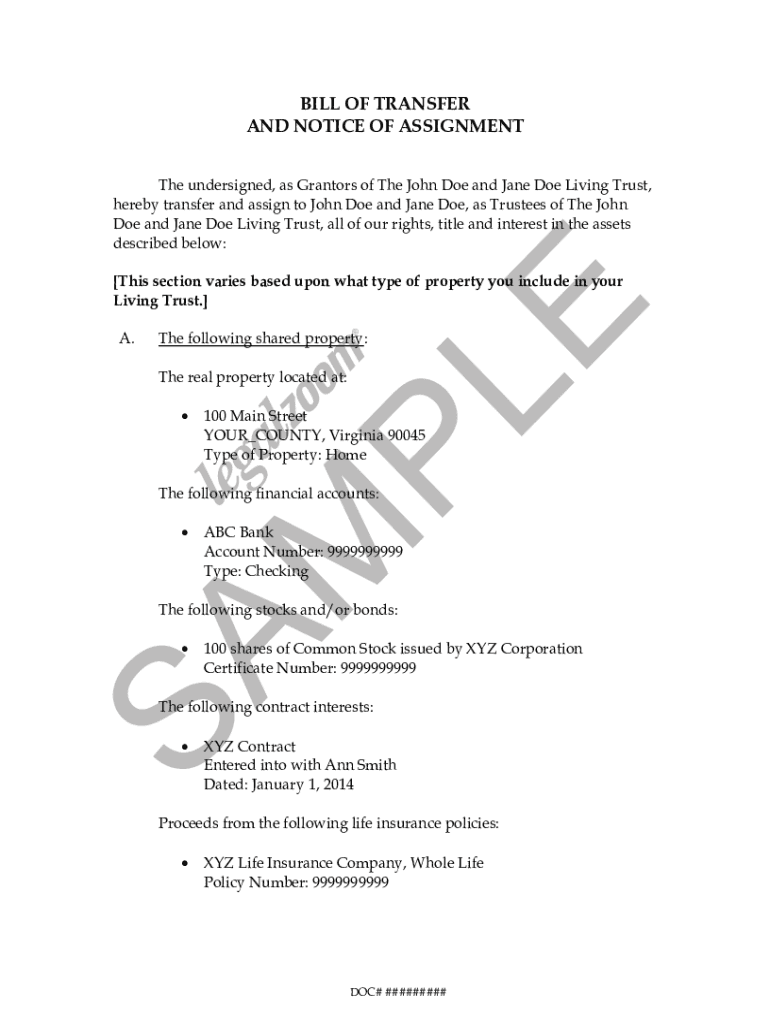 Fillable Online www.legalzoom.comsamplesLivingTrustBillofBILL OF ...