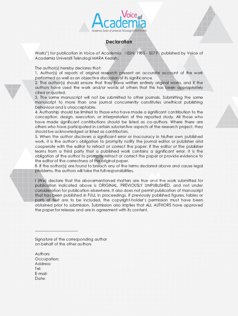 Fillable Online voa.uitm.edu.myv1imagesVoA Declaration Form ...