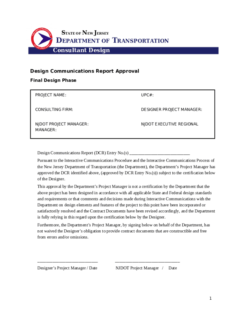Design Communications Report Approval - Final Design. DCR Approval Doc ...