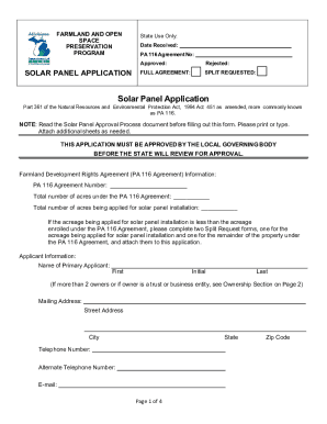 Fillable Online Solar Panel PA 116 Application. Solar Panel PA 116 ...