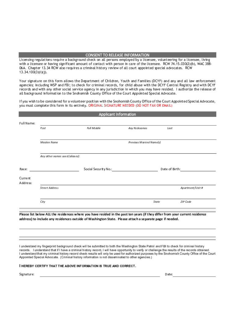 Fillable Online CONSENT TO RELEASE INFORMATION Applicant Information ...