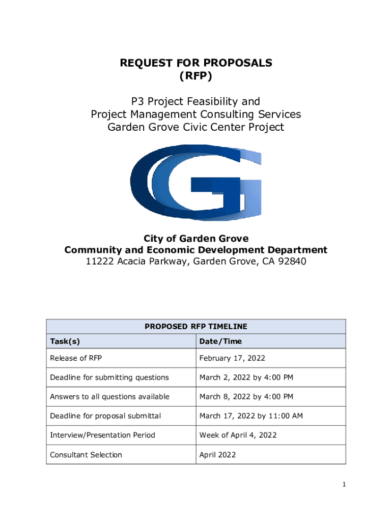 Fillable Online ch ci garden-grove ca Sample Feasibility Study Request for Proposals (RFP) Fax ...