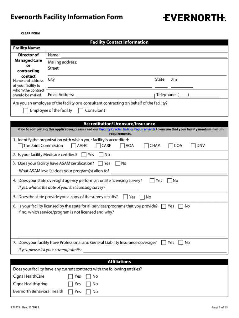 Fillable Online Evernorth Facility Information Form. 928224 Interactive PDF Fax Email Print ...