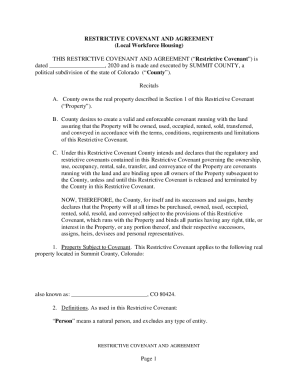 Fillable Online www.summithousing.us wp-content uploadsRESTRICTIVE COVENANT AND AGREEMENT (Local ...