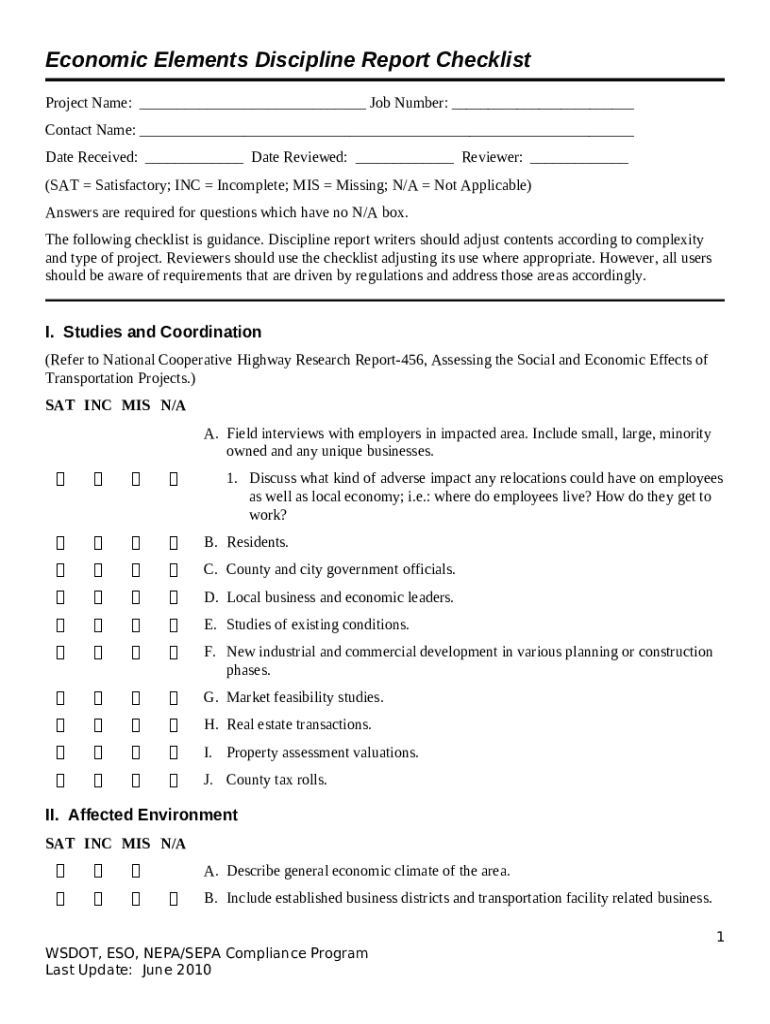 Economic Elements Discipline Report Checklist. Economics Elements ...