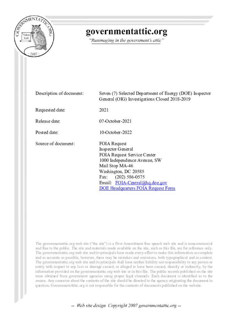 Fillable Online Inspection Report: DOE-OIG-21-29Department of Energy ...