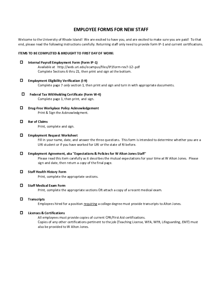 Fillable Online EMPLOYEE FORMS FOR NEW AND RETURNING STAFF Fax Email ...