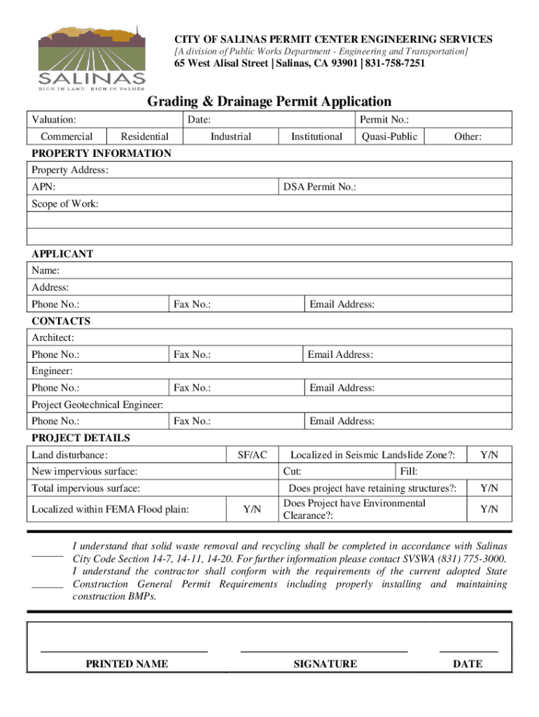 Fillable Online Grading and Drainage Permit Application Fax Email Print ...