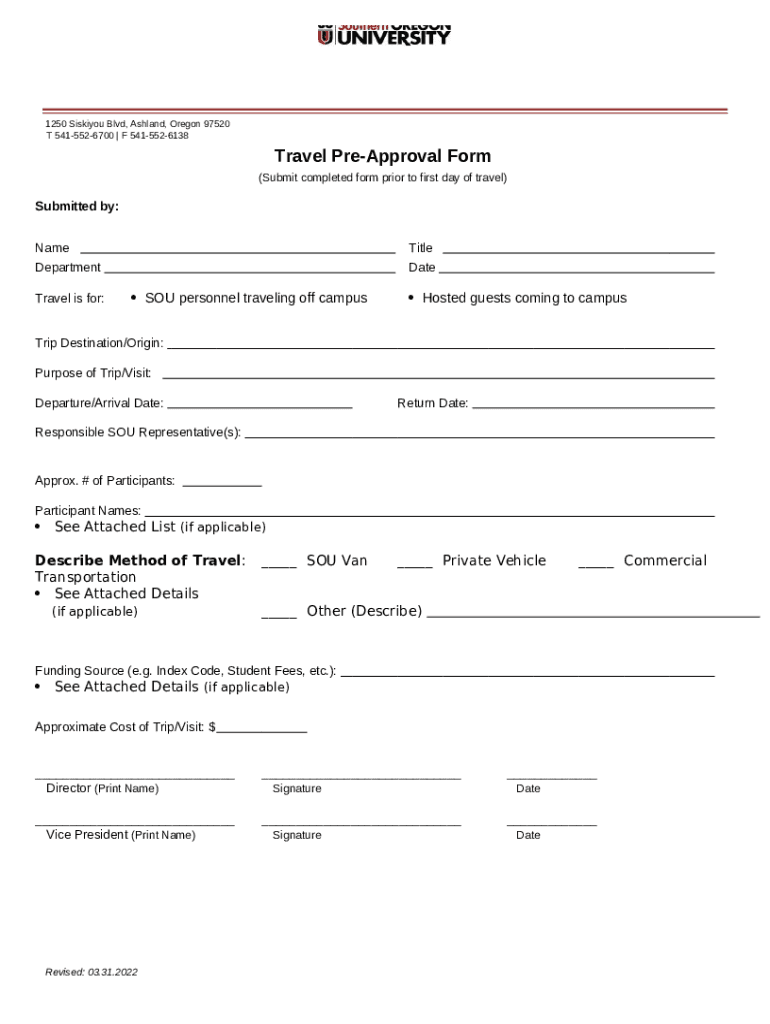 SOU Travel Exceptions - Southern Oregon University - inside sou Doc ...