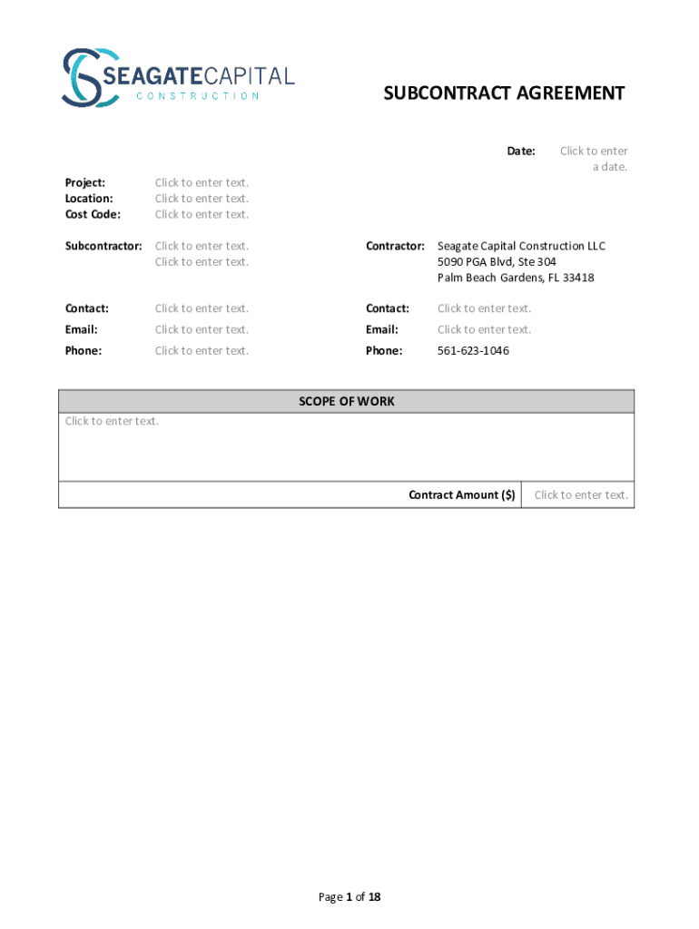 Fillable Online Contract #XXXXX MASTER SUBCONTRACT AGREEMENT TABLE OF ...