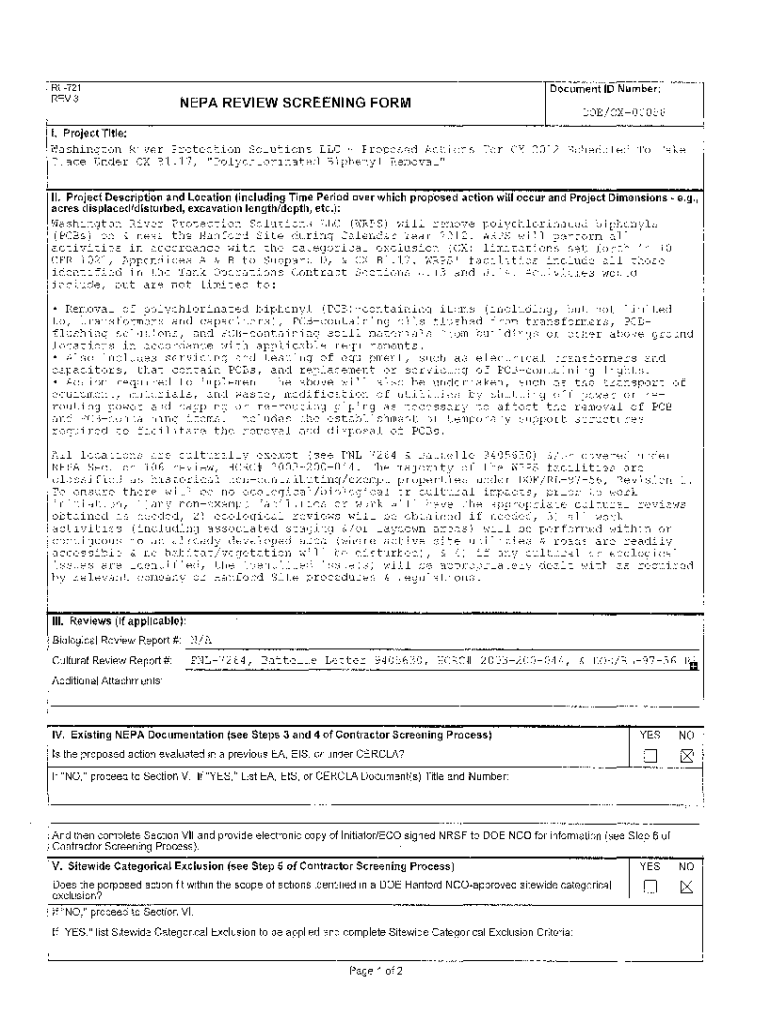 Fillable Online www.energy.govsitesprodRL-721 Document ID Number: NEPA ...