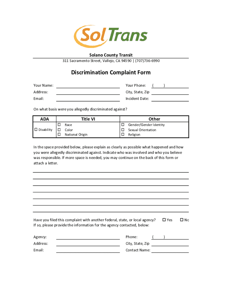Fillable Online Discrimination Complaint Form.xlsx Fax Email Print - pdfFiller