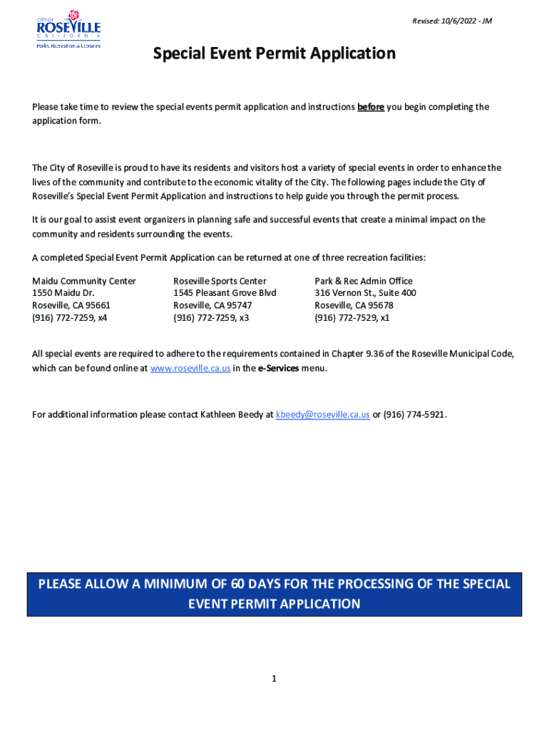 Fillable Online Fillable SPECIAL EVENT PERMIT APPLICATION PLEASE TAKE ...