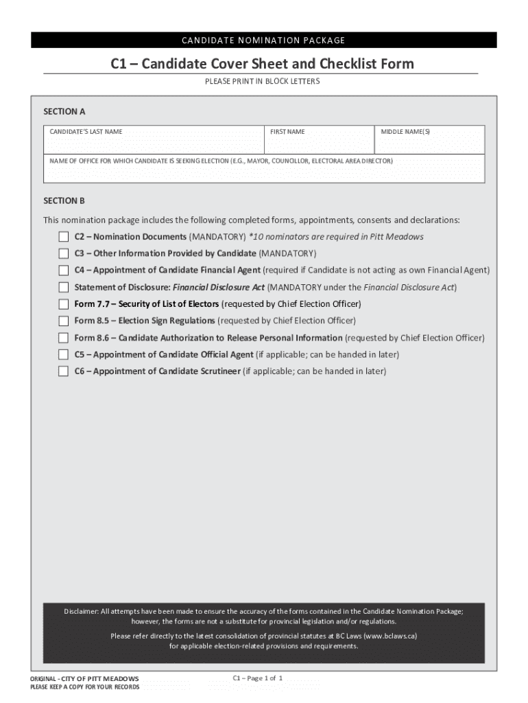Fillable Online Nomination Package for Municipal Candidates - Pitt ...