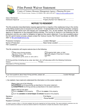 Fillable Online Film Permit Waiver Statement - vcrma.org Fax Email ...