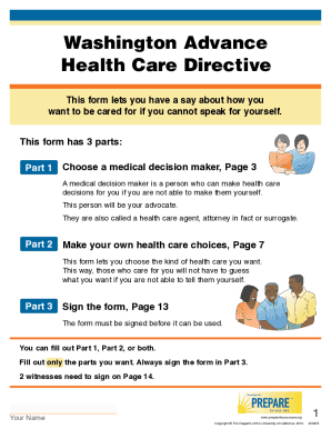 Fillable Online Free Washington Advance Directive Form ...