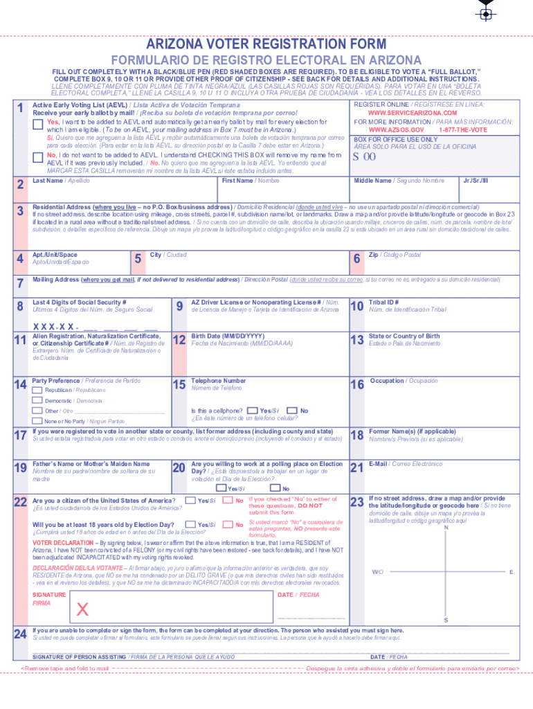 Fillable Online ARIZONA VOTER REGISTRATION FORM FORMA DE REGISTRO ...