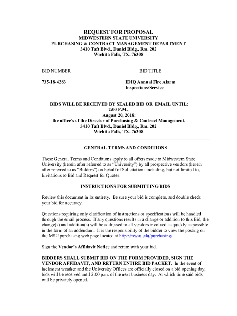 Fillable Online AA -RFP #735-18-4283 IDIQ Annual Fire Sprinkler ...