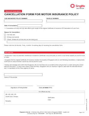 Fillable Online Cancellation Form for Motor Insurance Policy Fax Email ...