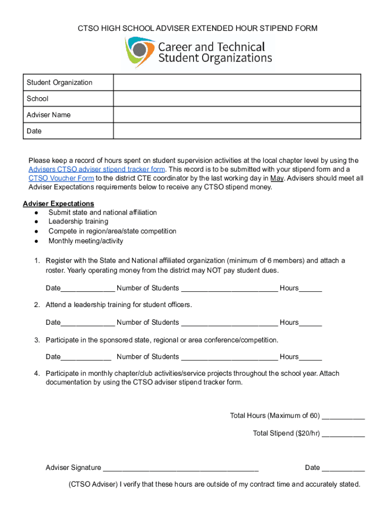 Fillable Online HIGH SCHOOL ADVISER STIPEND FORM Fax Email Print ...