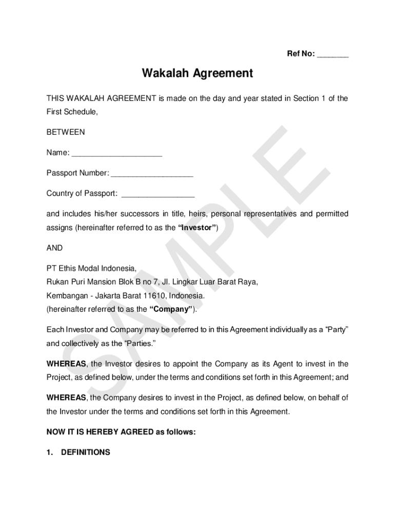 Fillable Online www.lawinsider.comprinciple-wakalah-agreementPrinciple ...